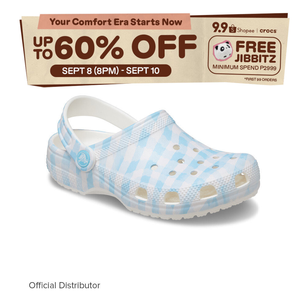 Crocs Classic Gingham Clog in White Blue | Shopee Philippines