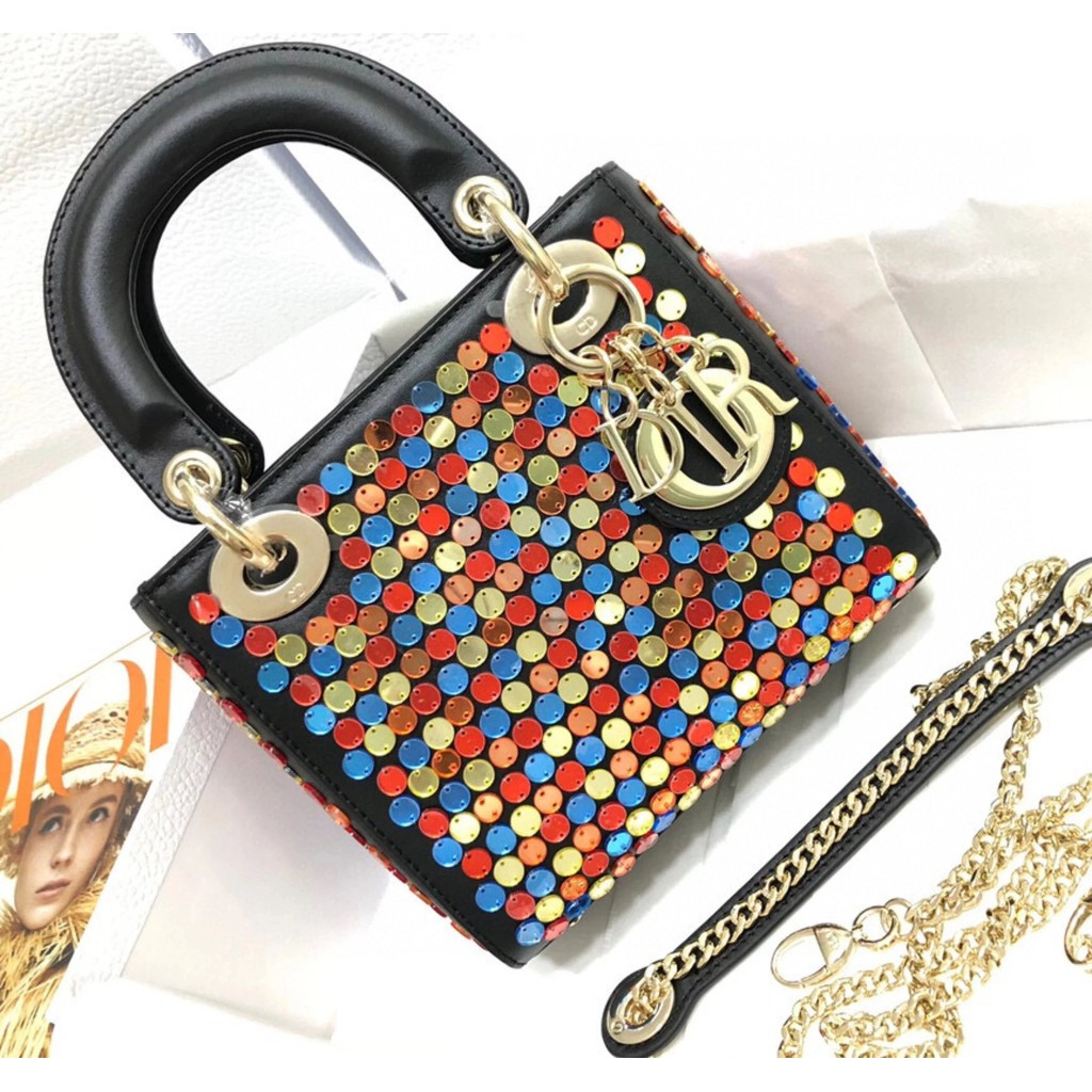 Dior Dior lady mini Three-Grid Embroidery Colorful Sequins Dior Bag ...