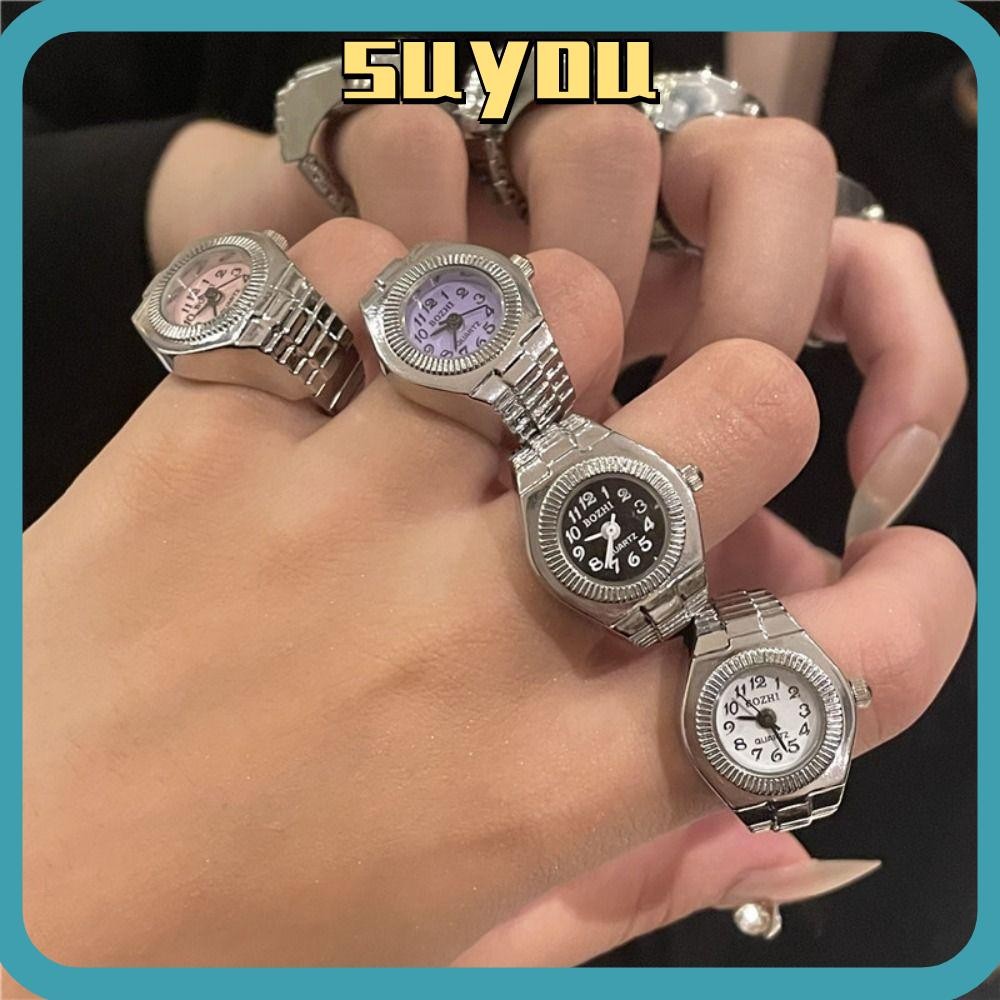 SUYO Watches Couple Rings, Creative Elastic Strap Finger Watch Rings ...