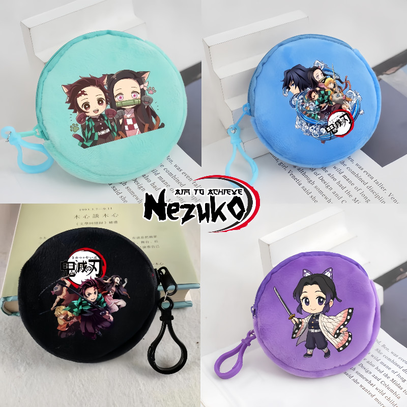 Demon Slayer Plush Coin Wallet Cartoon Round Mini Zipper Cute Money Bag ...