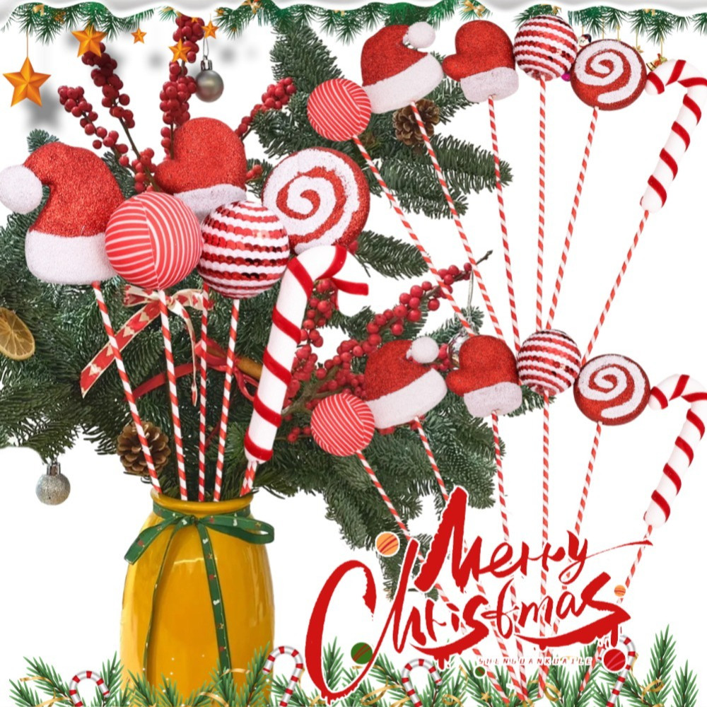 Merry Xmas DIY Candy Cane Stick Christmas Red White Plastic Ball Branch ...