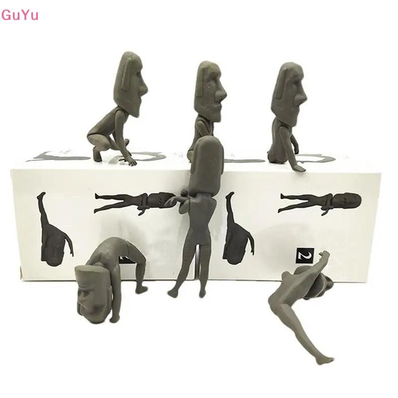 GUYU 5/6pcs Moai Statue Set Easter Island Moai Sculpture PVC Stretching ...