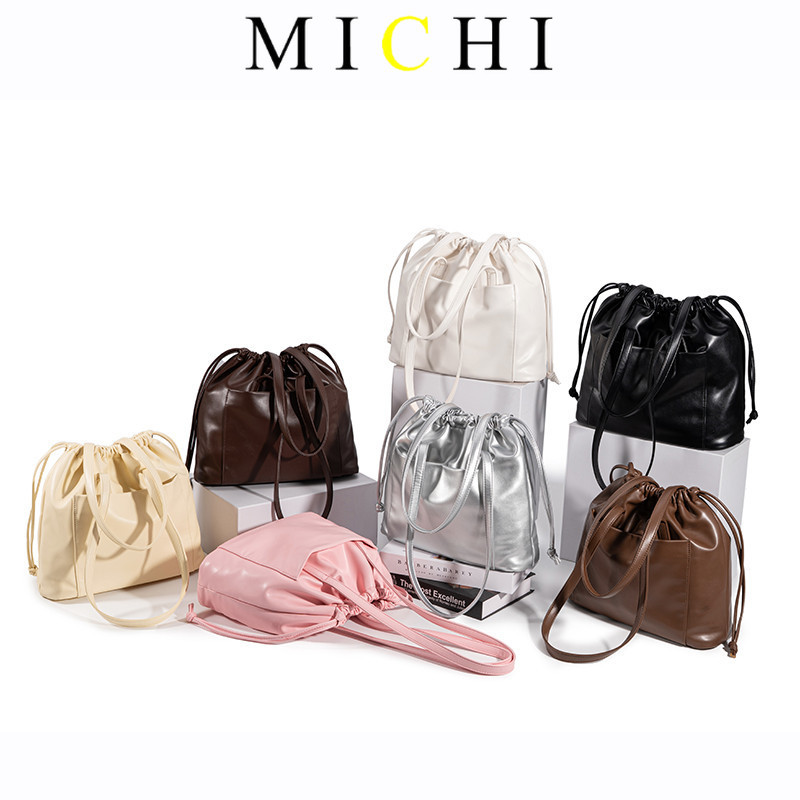 MICHI Women's Shoulder Bag Leather Drawstring Bag Multi-Tote Bag ...