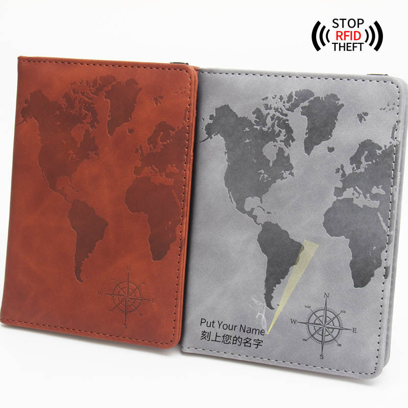 passport cover World Map Passport Holder Strap Anti-Magnetic RFID Multi ...