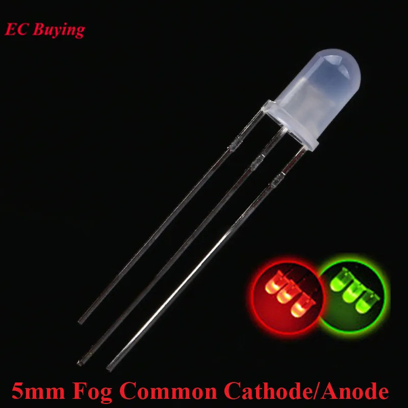 50/10pcs 5mm F5 Fog LED Diode Bi-Color Diffused Red Green Common ...