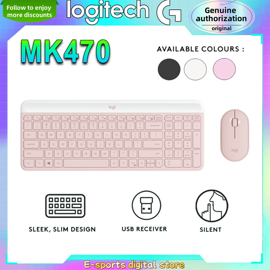 Logitech MK470 Slim Wireless Keyboard & Mouse Combo USB Receiver, Slim ...