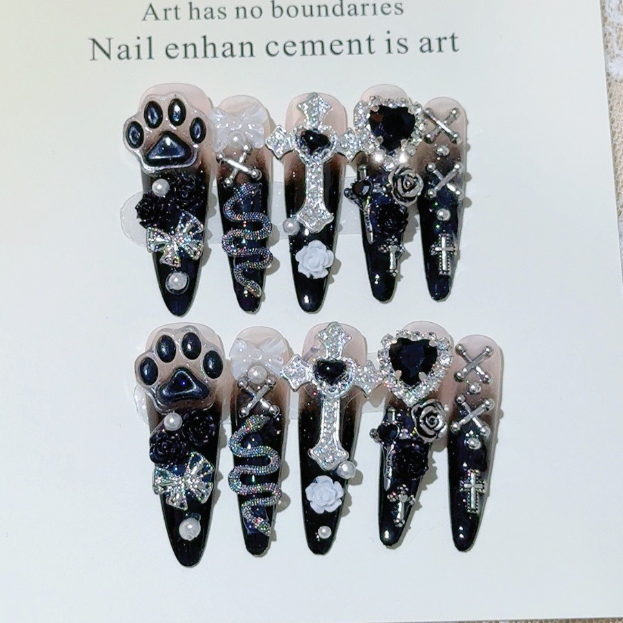Y2K Sweet Edgy Gyaru Dark Gothic Handmade Press On Nails Subculture ...