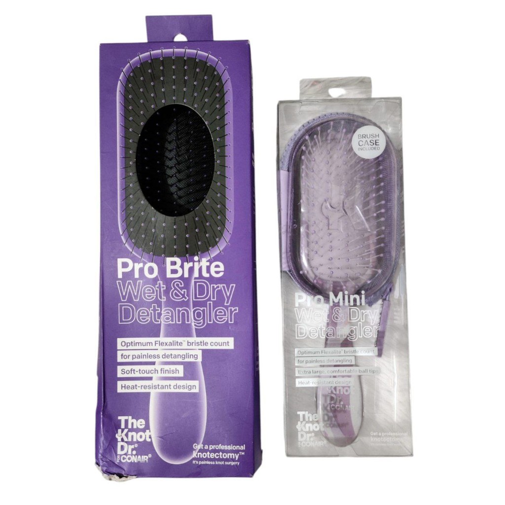 The Knot Dr. by Conair Pro Brite & Pro Mini Wet & Dry Detangler Hair ...