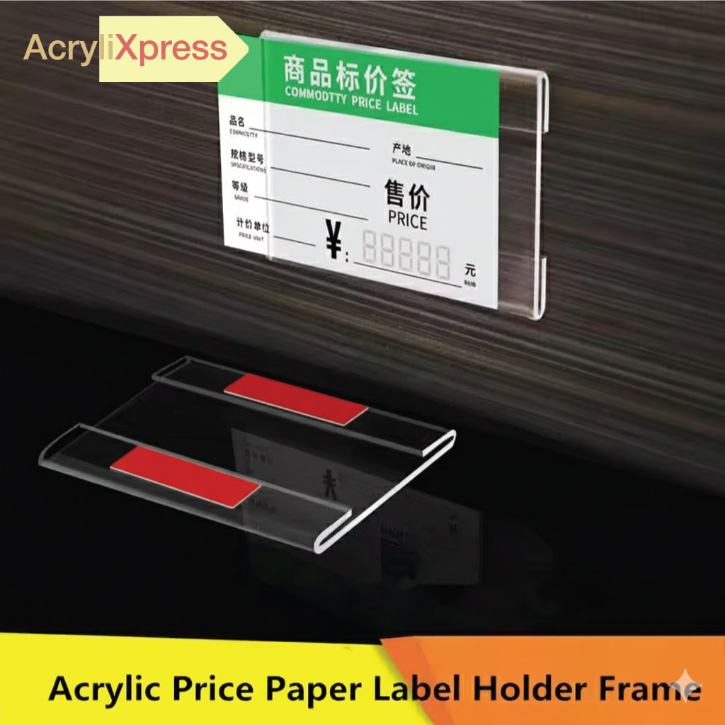 Acrylic Price Tag Holder Self Adhesive Wall Sign Display Pemegang Tanda ...
