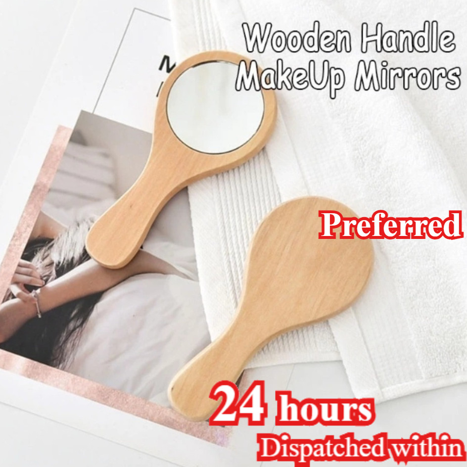 Preferred Vintage Portable Wooden Hand Mirror Make Up Mirrors with ...