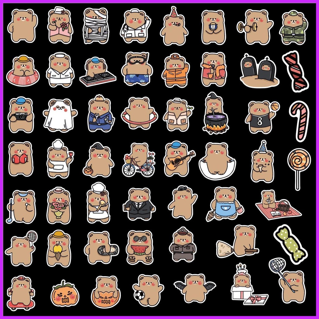 Korean Bear Stickers 52X Lovely Aesthetic Bear Stickers Waterproof Bear ...