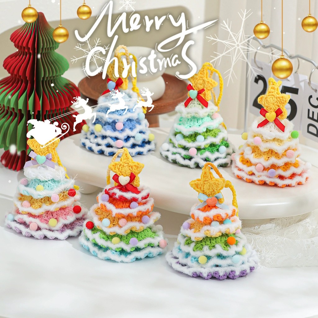 Cartoon Colorful Xams Trees Pendant with Bell Fashion Knitted Bowknot ...
