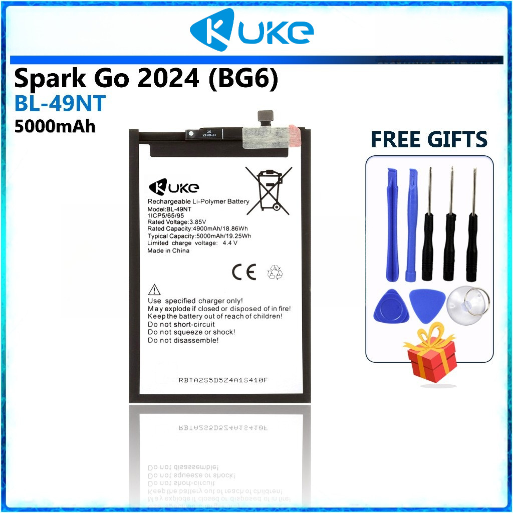 KUKE BL-49NT Battery for Tecno Spark Go 2024 BG6 | BL-49NT WITH 8IN1 ...