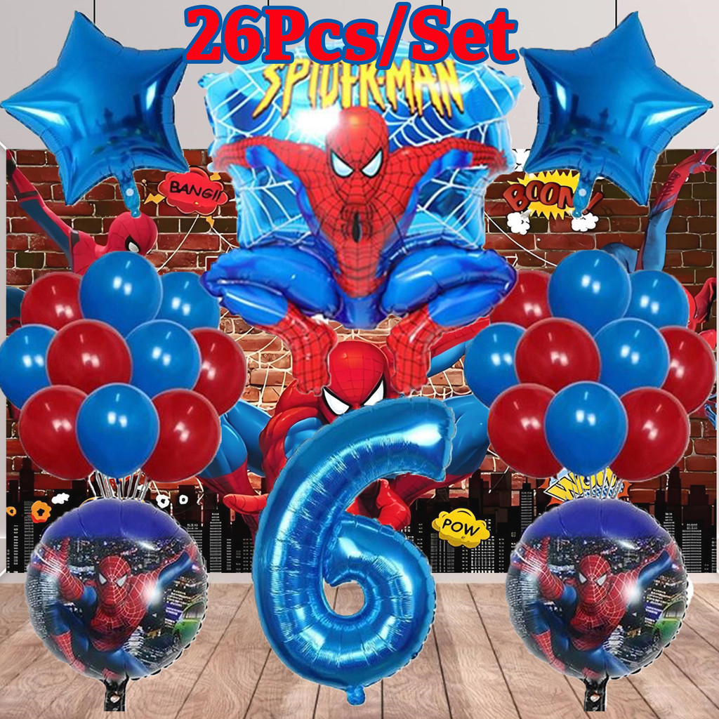 26Pcs Spiderman SuperHero Theme Blue Red Balloon Set with 32inch blue 1 ...