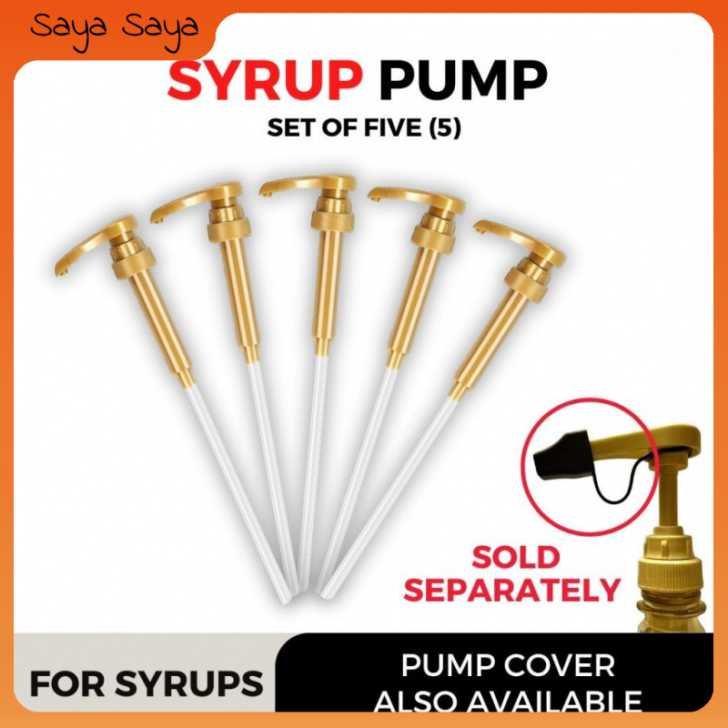 Syrup Pump Set of 5 Syrups with Lid Dispenser Fits 750ml & 375ml Bottle ...