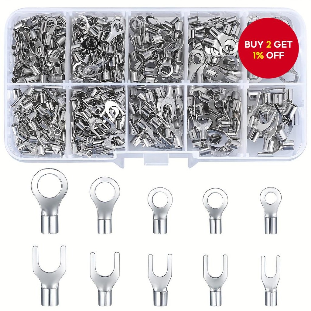 New 320pcs Non-Insulated Ring and Fork Terminals Kit, Copper U-Shaped ...