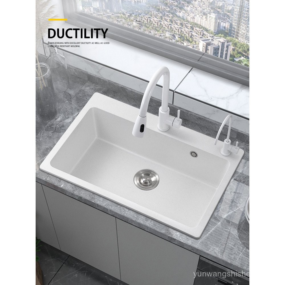 White Quartz Stone Sink Large Single Bowl Kitchen Sink Set Granite ...
