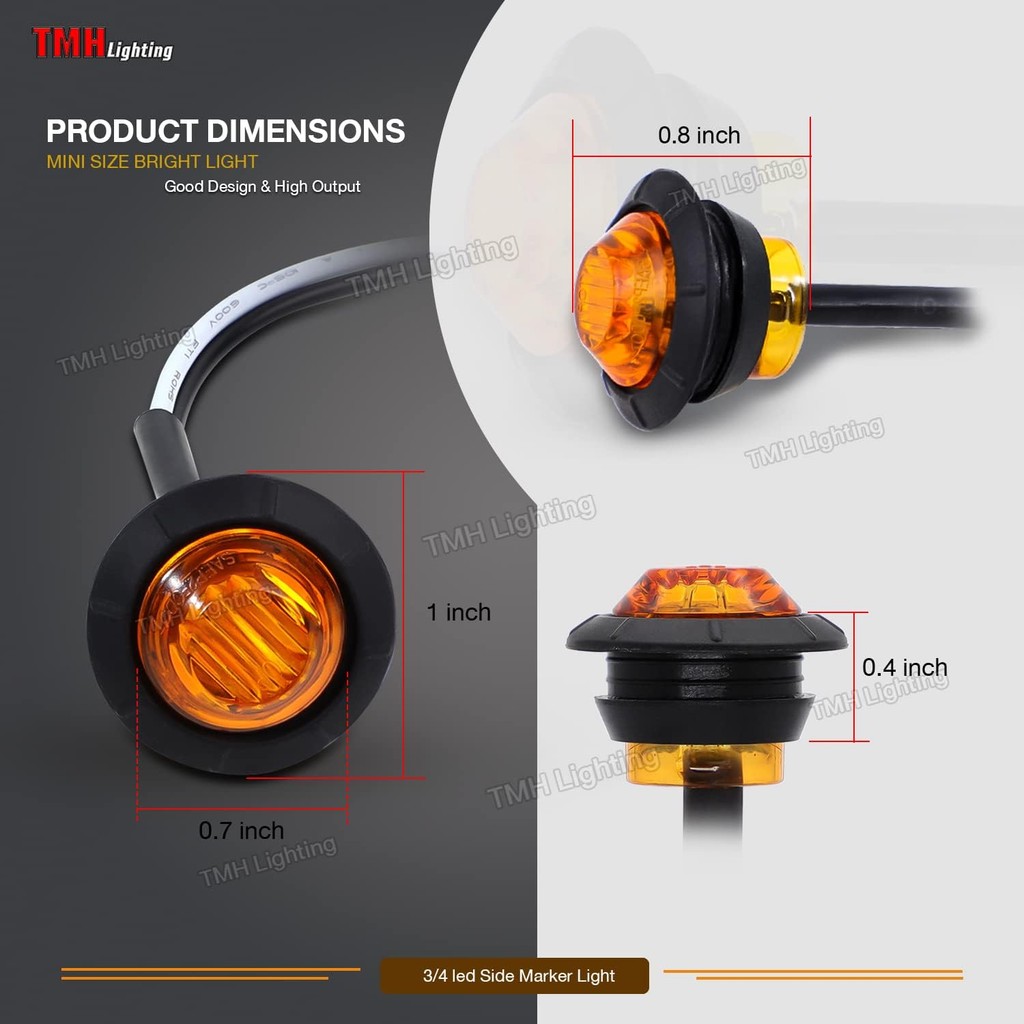 TMH 50 pcs 3/4 Inch Mount Amber 3 LED Mini Round Trailer Side Marker ...