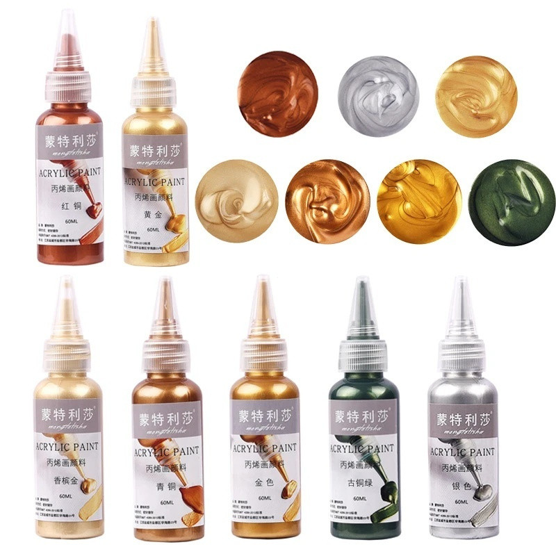 60ml Gold Paint Metallic Acrylic Painting Waterproof Coloring DIY Hand ...