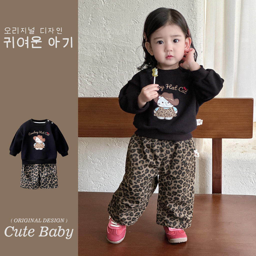Infant Children Trendy Leopard Print Two-Piece Suit 2025 Autumn Baby ...