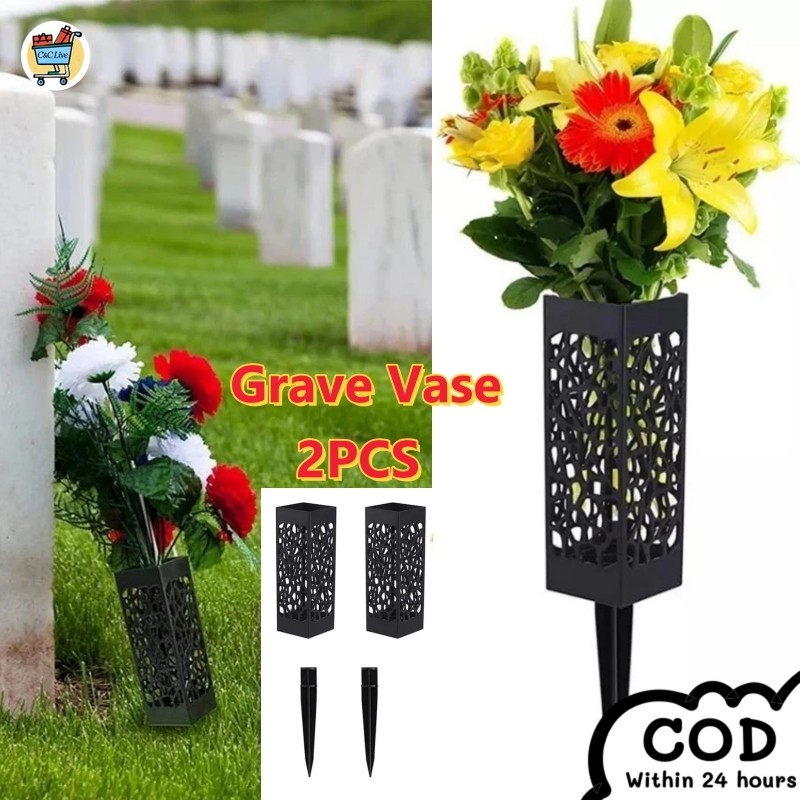 2pcs Grave Vase Memorial Cemetery Hollow Flower Holder/Vase Cemetery ...
