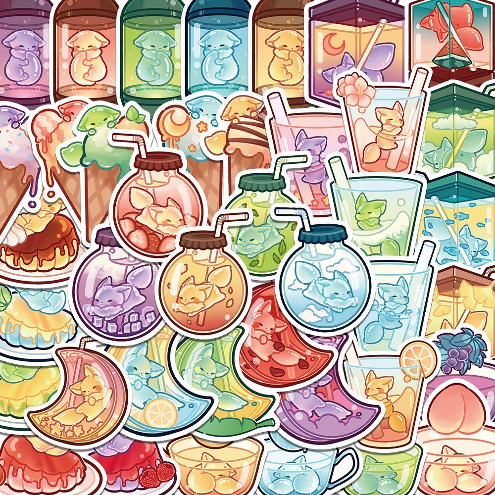 40-Piece Original Cartoon Jelly Fox Stickers -Inspired Decor for Drinks ...