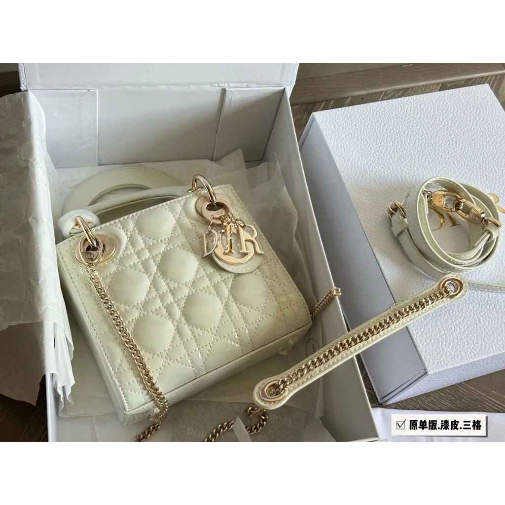 Dior Dior Lady 3 Grid Rattan Check Patent Leather Dior Bag Portable ...