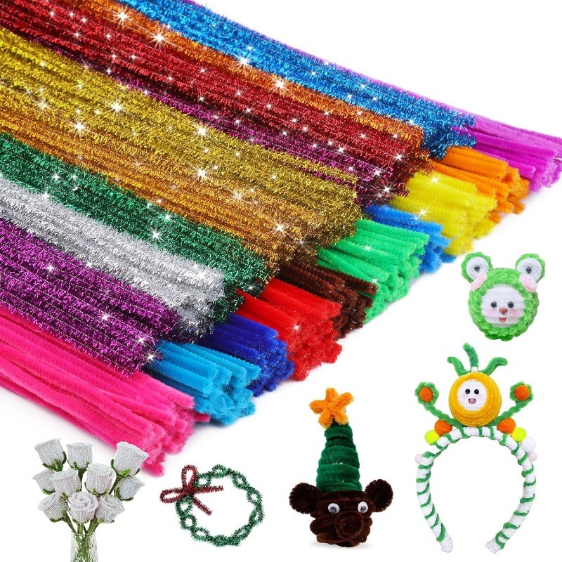 100PCS Glitter Chenille Stems Sticks Colorful Soft Sticks Kids ...