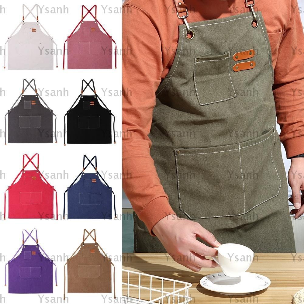 YSANH Kitchen Aprons, Thicken Multi-pocket Chef Work Apron, Canvas ...