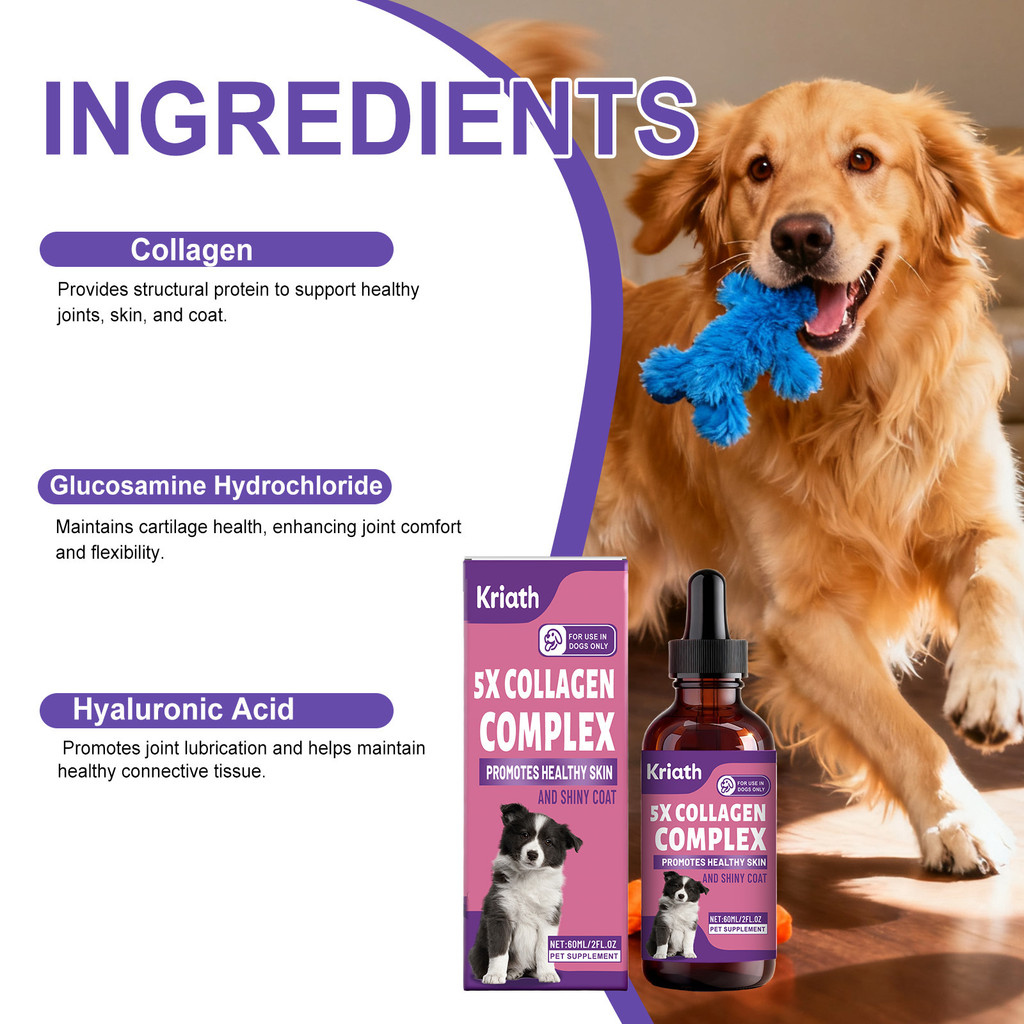 5X Collagen Liquid Drops 60ml for Dogs Skin and Coat Health Joint ...