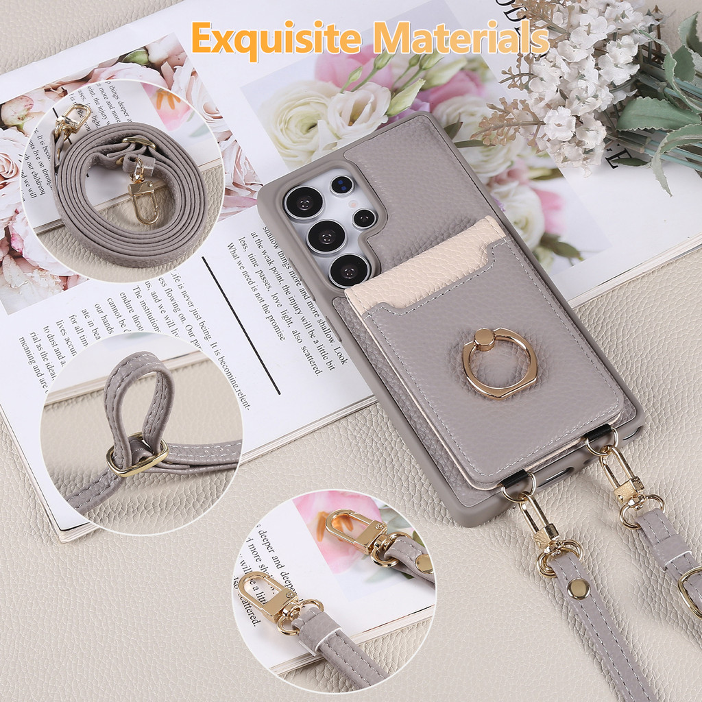 Women's Lychee Pattern Contrast Color Card Leather Case One-Shoulder ...