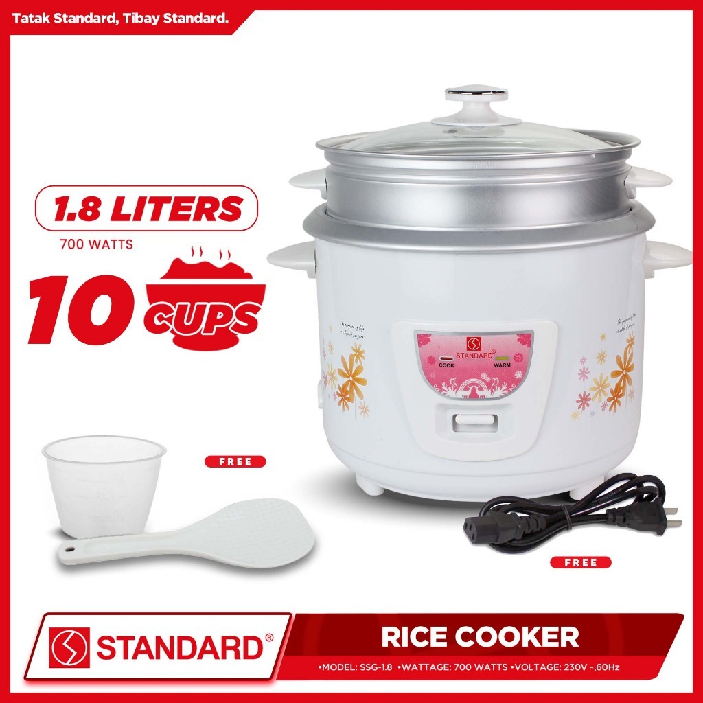 Standard Rice Cooker 1.8 Liters with Steamer 10 Cups Rice with ...