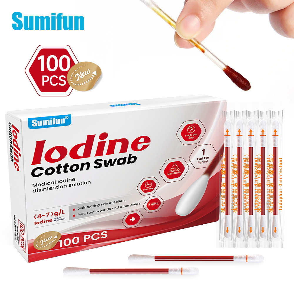 100Pcs Disposable Iodine Alcohol Swab Emergency Cotton Stick ...