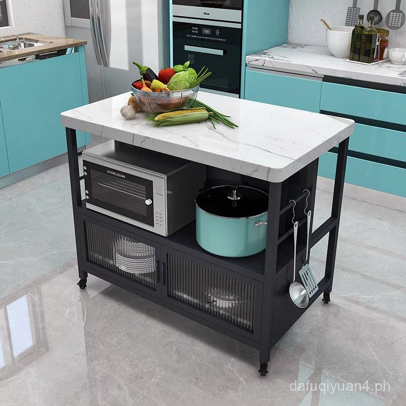 Kitchen Movable Island Marble Dining Table Integrated Sideboard Open ...