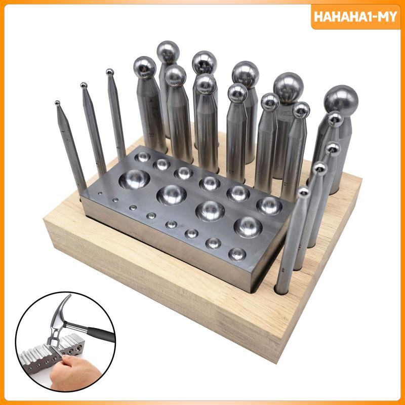 [HahahaacMY] 19 Pieces Dapping Doming Punch Block Set Wood Base, High ...