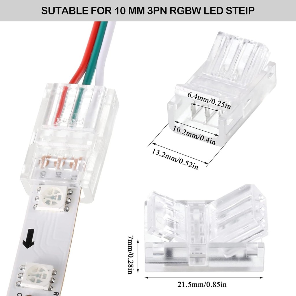 Flutesan 20 Pieces 3 Pin LED Light Connectors Strip to Wire Quick ...
