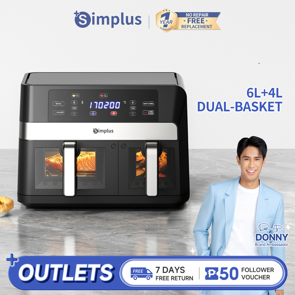 Simplus Air Fryer Oven Dual Baskets 10L Ultra Large Capacity LCD Screen ...