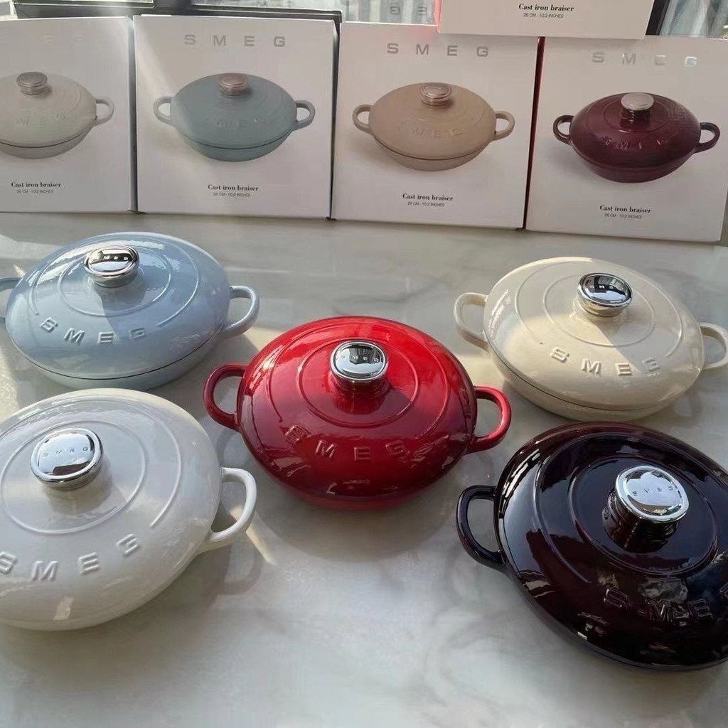 SMEG 26CM Seafood Pot Enamel Pot Household Cast Iron Pot Gas Cooker ...