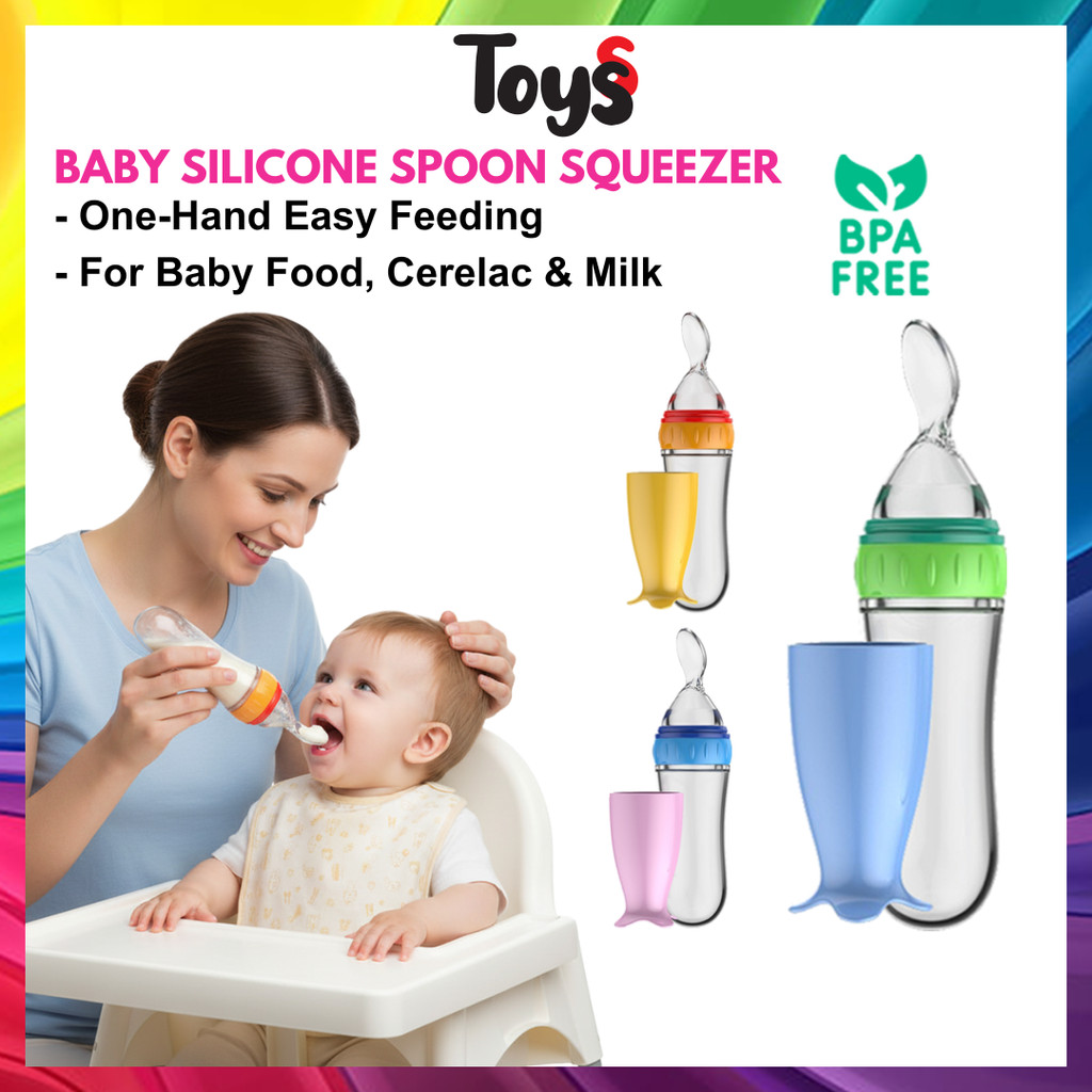 Toyss Silicone Squeeze Spoon Feeder With Cover Feeding Bottle Food Sudu ...