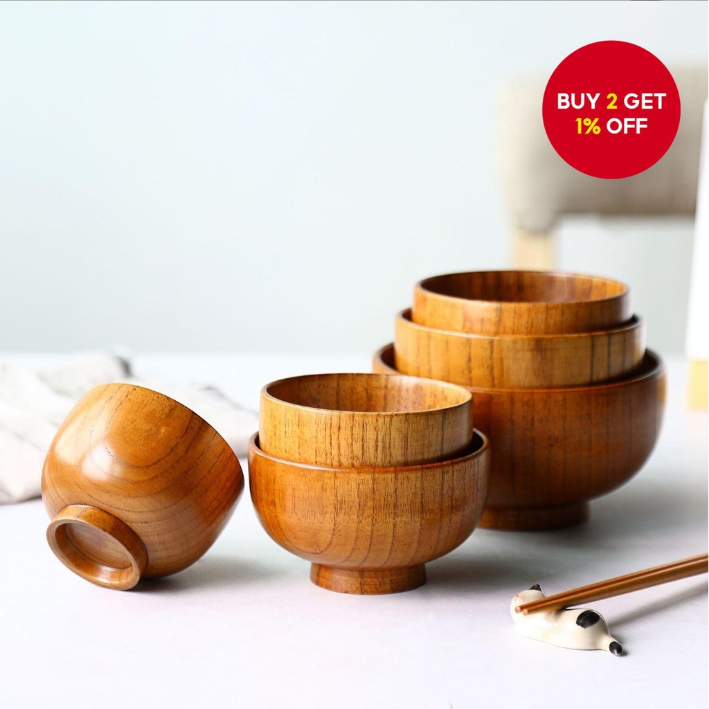 Solid Wood Composite Noodle Bowls Extra-Deep Thermal Insulated Pot Wabi ...