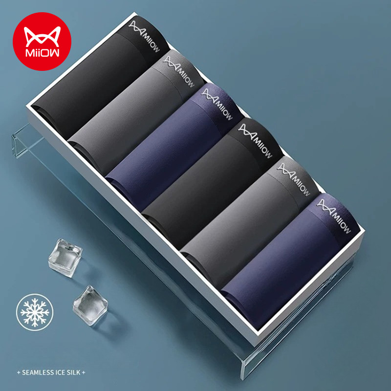 MiiOW 6Pcs Seamless Ice Silk Men Boxershorts Men's Underwear Boxers ...