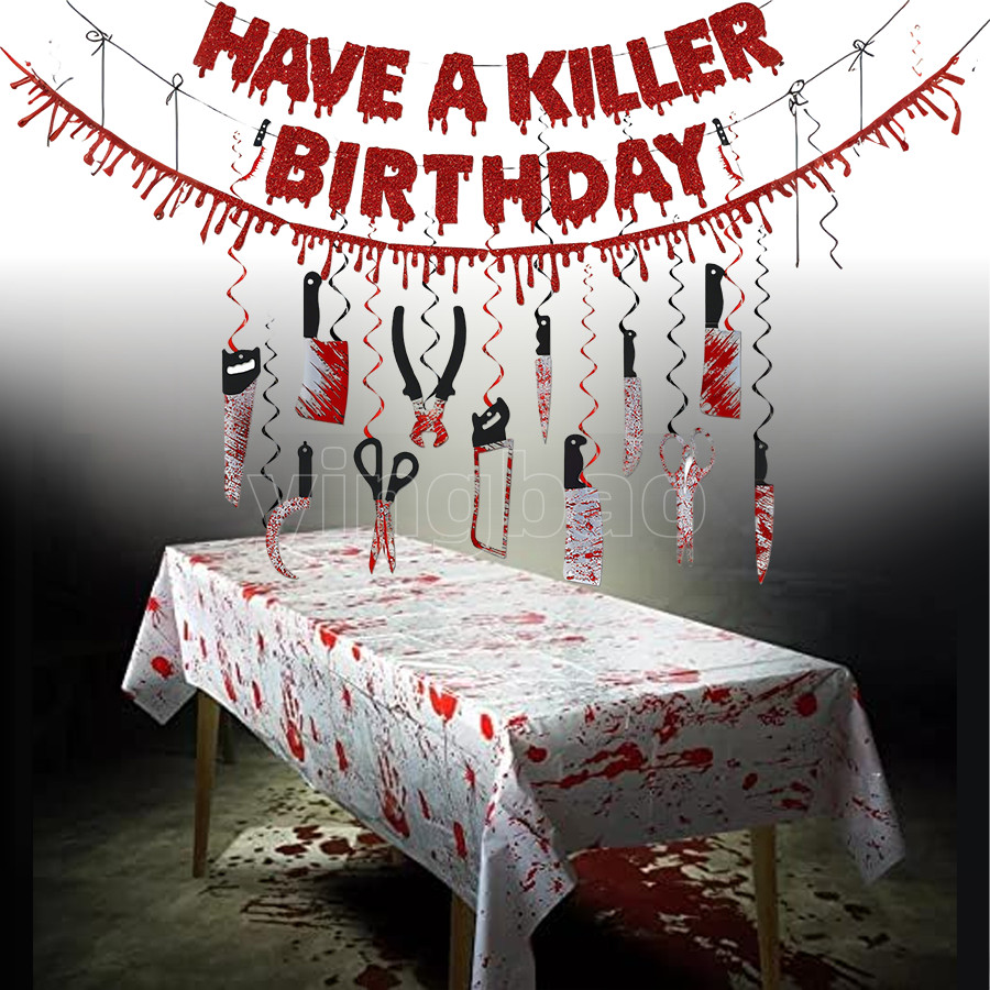 Halloween Hand Pattern Blood Tablecloth ,Blood Garland Banner Props ...