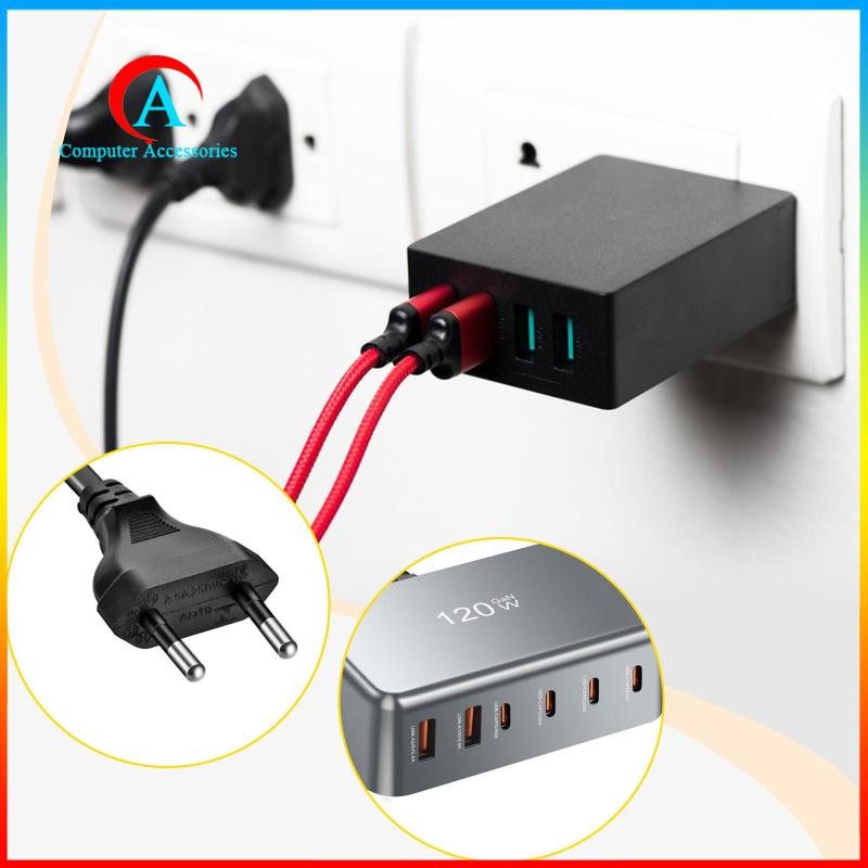 [AJAZ] USB C Charge Block Fast Charging Station Portable Adapter Hub 6 ...