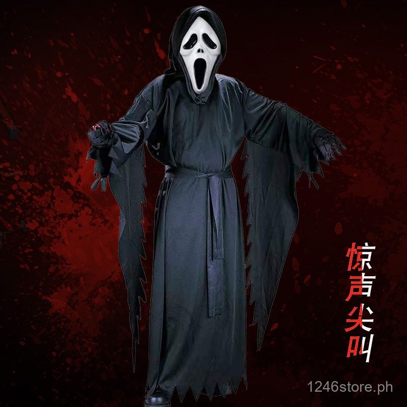 Horror！Halloween cos Screaming Costume Grim Reaper Scythe Ghost Face ...