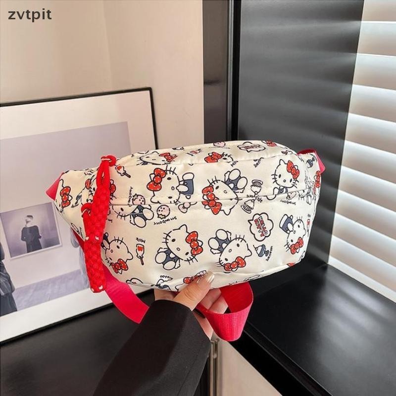 【ZVT】 Kawaii Anime Hello Kitty Printed Denim Casual Waist Bag Versatile ...