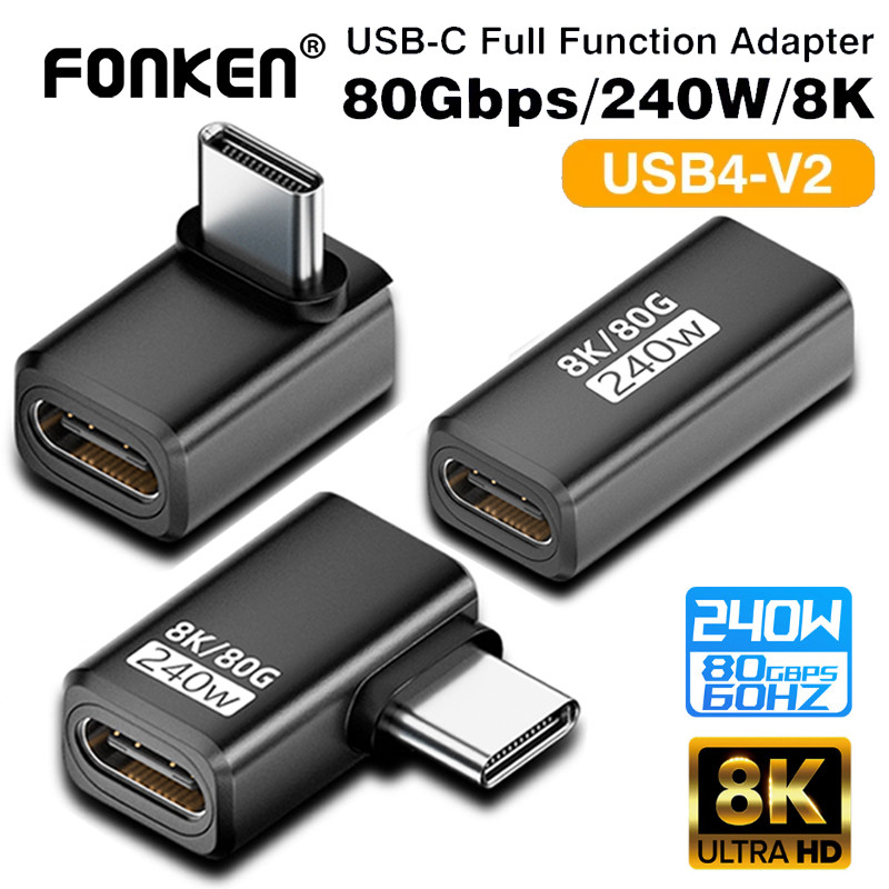 Fonken USB4 V2 TypeC To Type-C Adapter 240W 80Gbps Thunderbolt 5 4 3 USB-C Cable Connector for ...