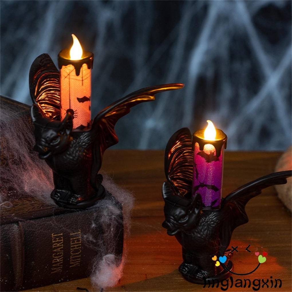 LLX-Halloween LED Candle with Bat Base Spooky Flickering Flameless ...