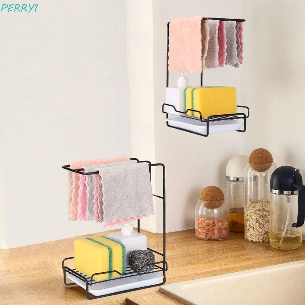 PERRY Dishcloth Storage Rack, Wall Mounted Black/White Sponge Drainage ...