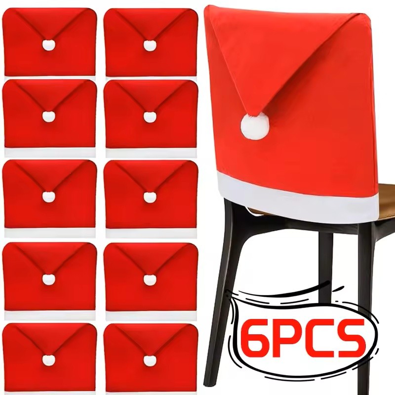 Santa Hat Chair Cover - Red Non-woven Chair Back Cover - Christmas ...