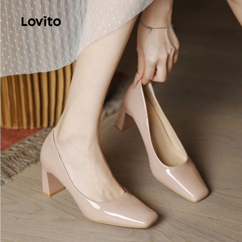 Lovito Women Elegant Heels Simple Root Spring/summer Black Heels ...